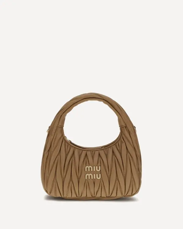 Miu Miu Quilted Matelassé Leather Hobo Handbag - Beige