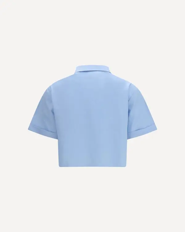Miu Miu Cropped Poplin Shirt With Ruffle Details - Light Blue
