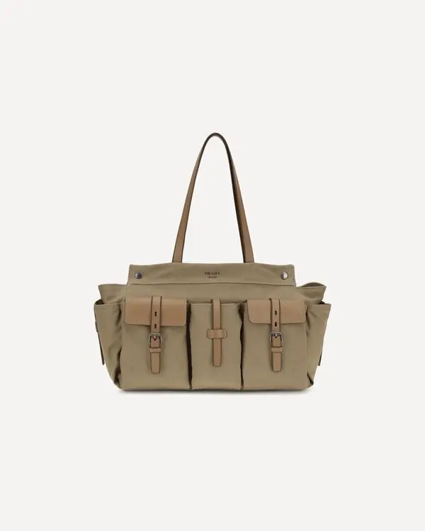 Prada Route Tote Bag In Canvas And Leather