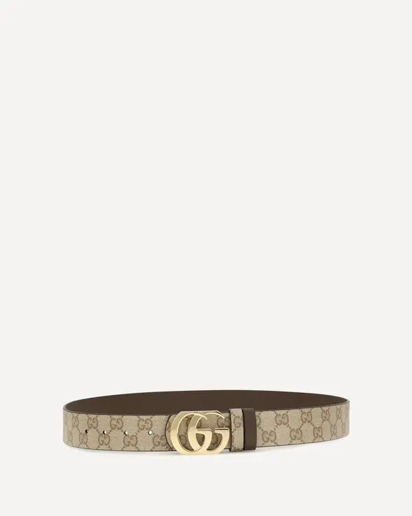 Gucci Reversible Gg Marmont Belt With Gold-tone Double G Buckle - Beige