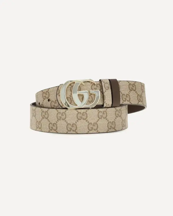 Gucci Reversible Gg Marmont Belt With Gold-tone Double G Buckle - Beige