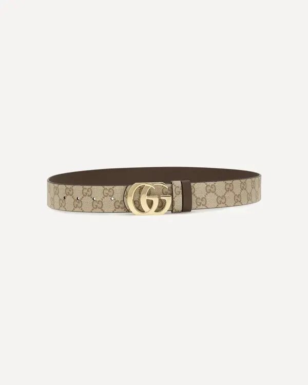Gucci Reversible Gg Marmont Belt With Gold-tone Double G Buckle - Beige