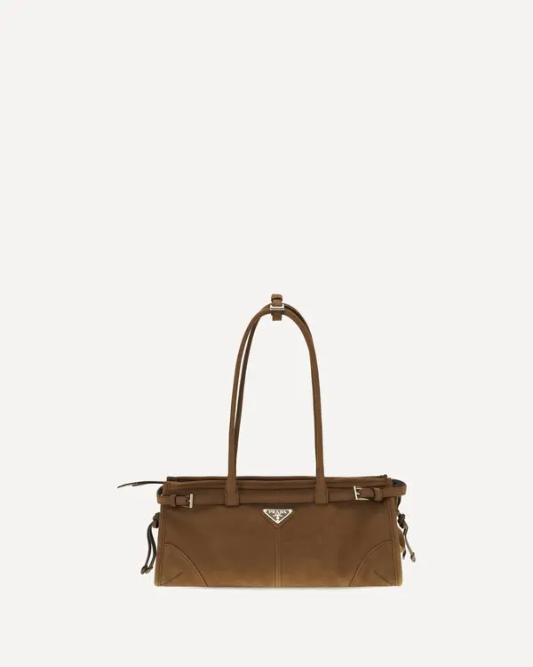 Prada Medium Bonnie Handbag In Nubuck Leather - Brown