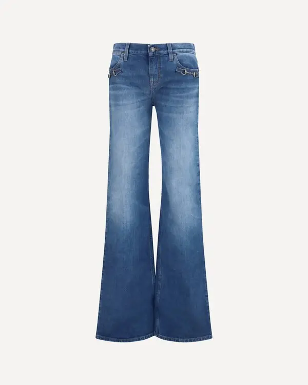 Gucci Stretch Cotton Jeans With Horsebit Detail - Blue