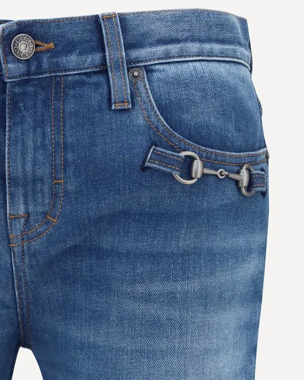 Gucci Stretch Cotton Jeans With Horsebit Detail - Blue