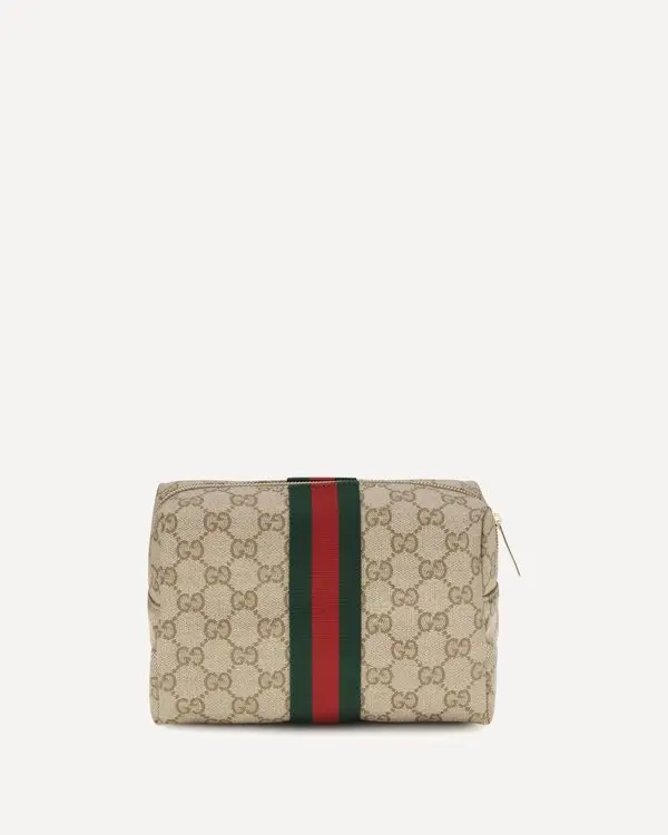 Gucci Medium Beauty Case With Web Stripe - Beige