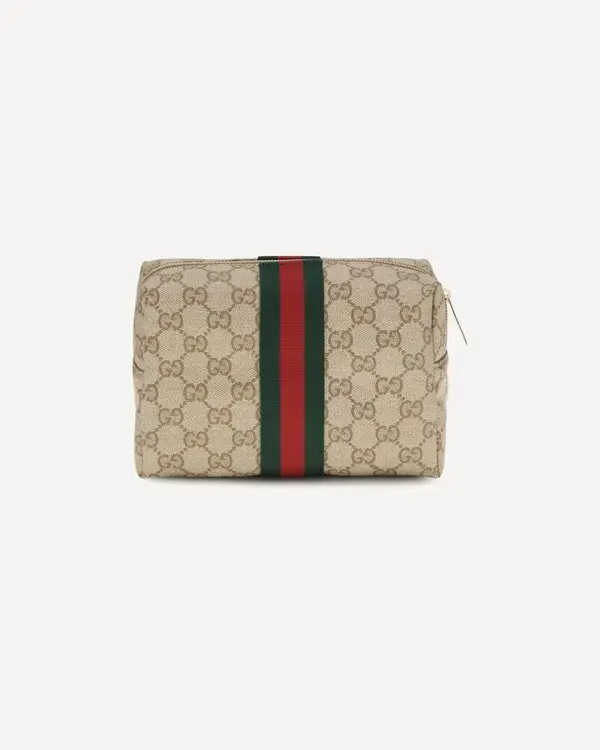 Gucci Medium Beauty Case With Web Stripe - Beige