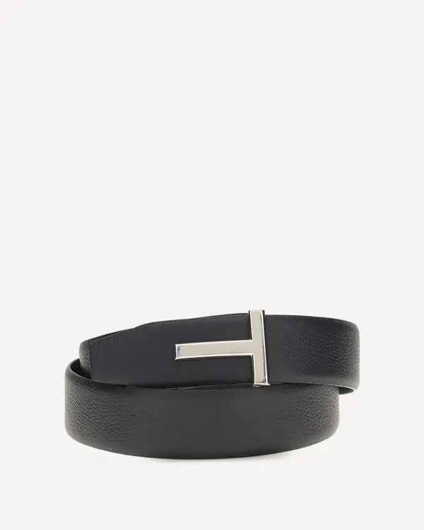 TOM FORD Reversible Leather Belt With Monogram Buckle - Black
