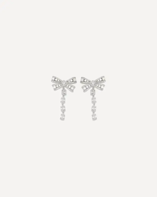 SELF-PORTRAIT Crystal Bow Drop Earrings - Silver