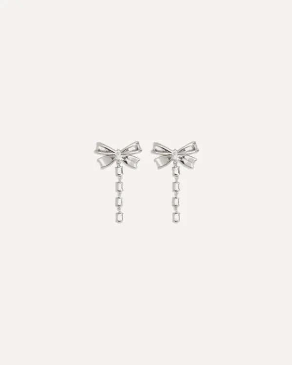 SELF-PORTRAIT Crystal Bow Drop Earrings - Silver