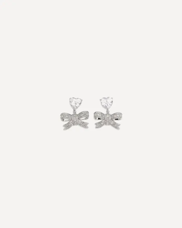 SELF-PORTRAIT Crystal Bow Earrings - Silver
