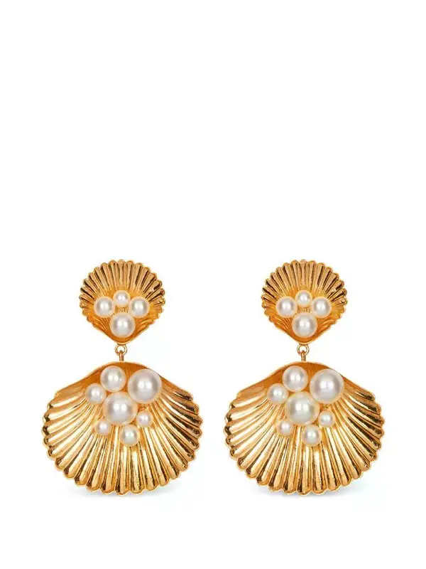 JENNIFER BEHR Triton Drop Earrings With Faux Pearl Embellishment - Gold