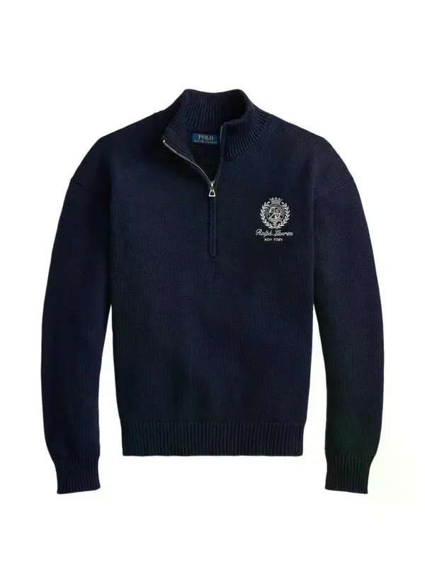 Polo Ralph Lauren Embroidered Crest Quarter-zip Sweater - Blue