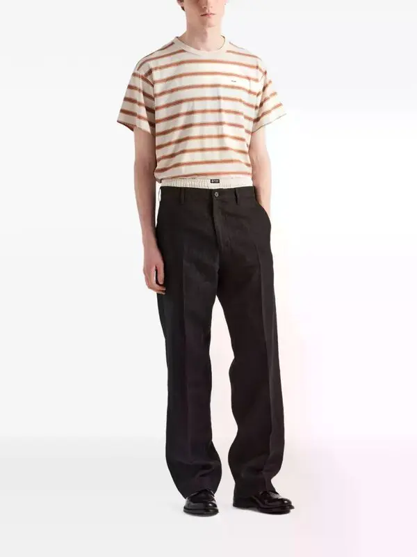 Prada Linen Wide-leg Trousers - Black