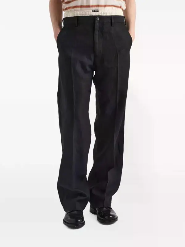Prada Linen Wide-leg Trousers - Black