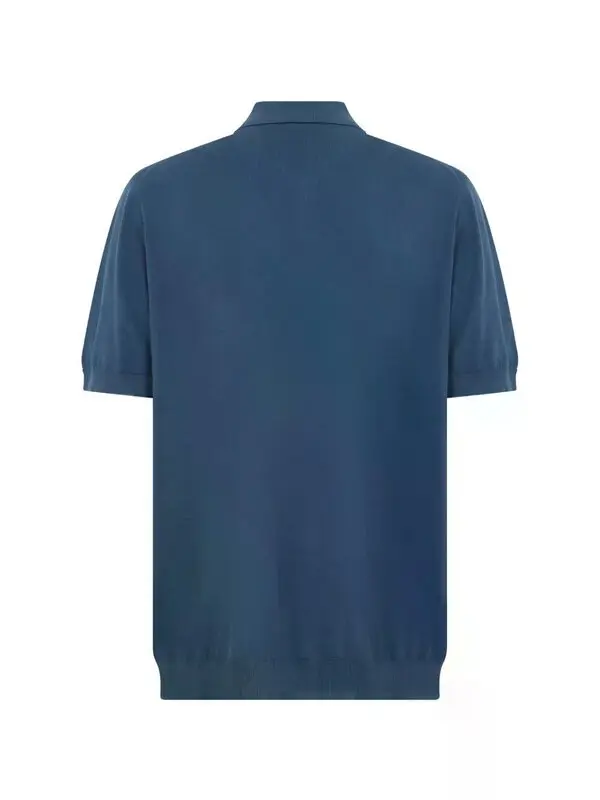 Fedeli Geometric-patterned Zip-fastening Polo Shirt - Blue