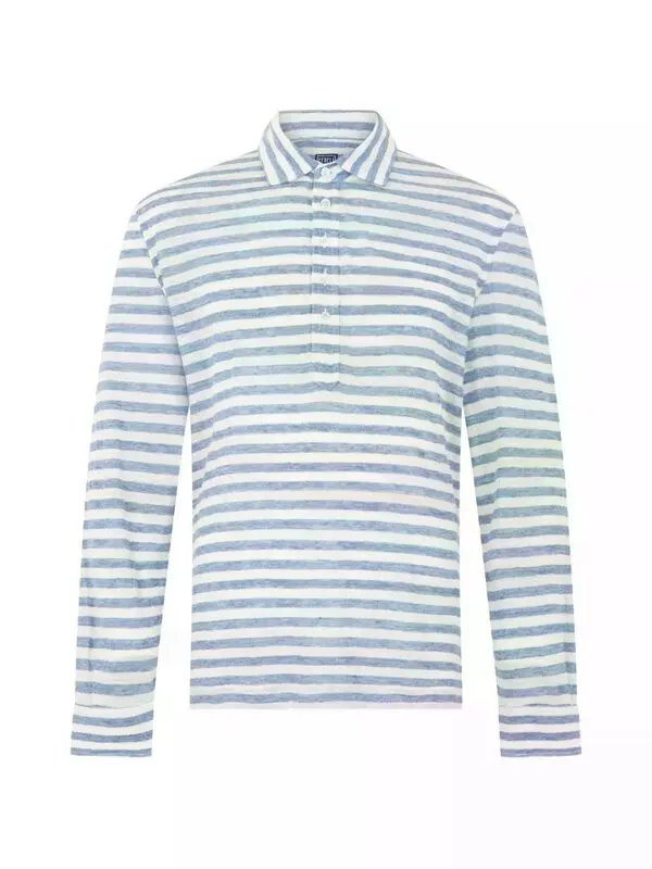 Fedeli Striped Long-sleeve Polo Shirt - Blue