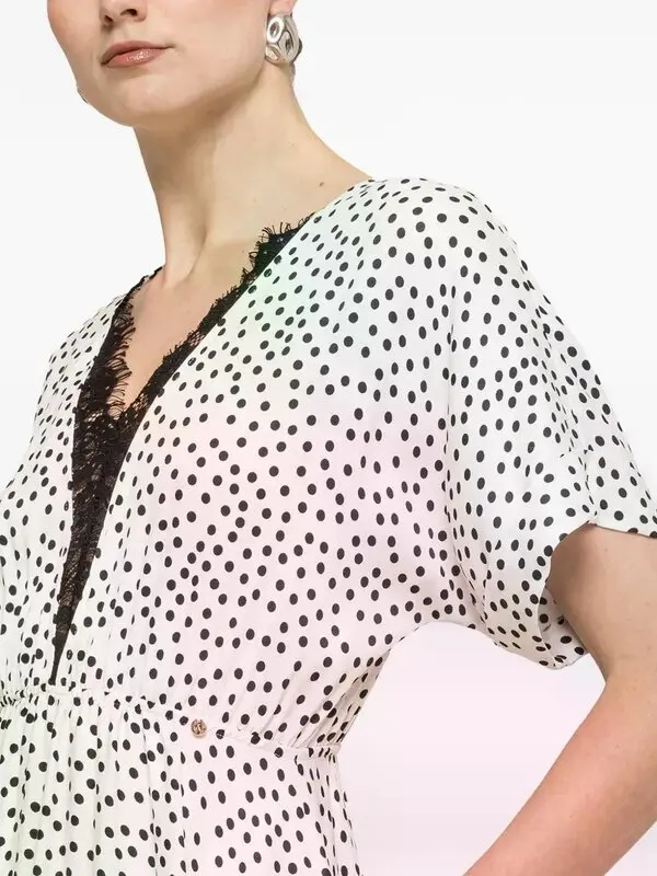 NISSA Polka-dot Viscose Midi Dress - White