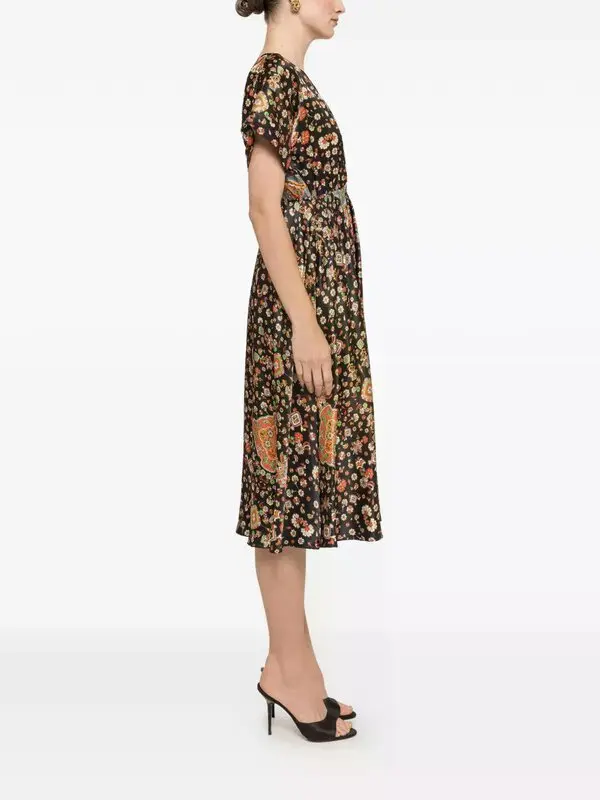 NISSA Floral Print Viscose Midi Dress
