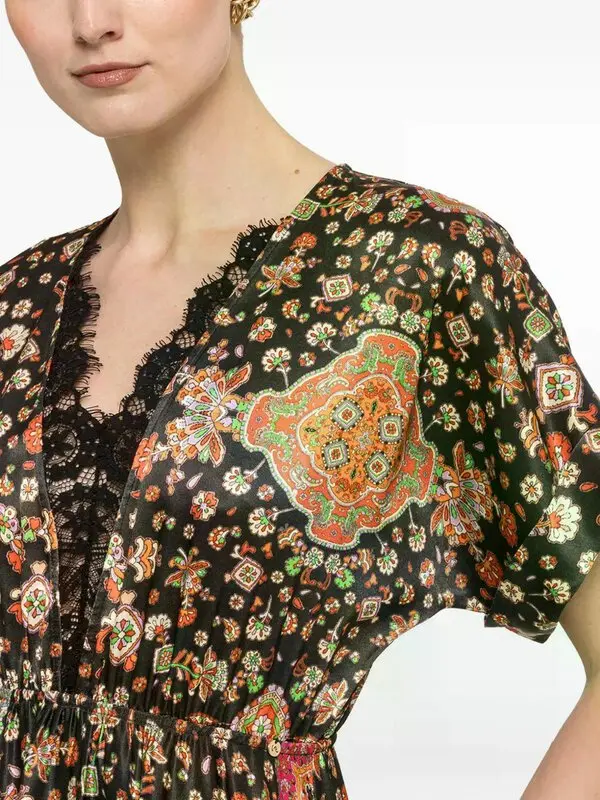 NISSA Floral Print Viscose Midi Dress