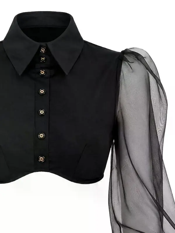 Elisabetta Franchi Organza Sleeve Cropped Shirt - Black