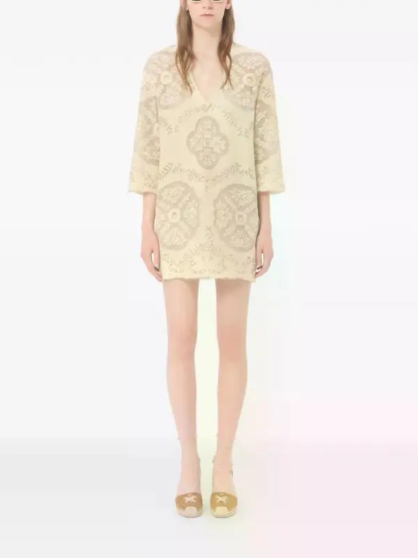 Valentino Garavani Floral Stamp Blanket Short Dress - Neutrals