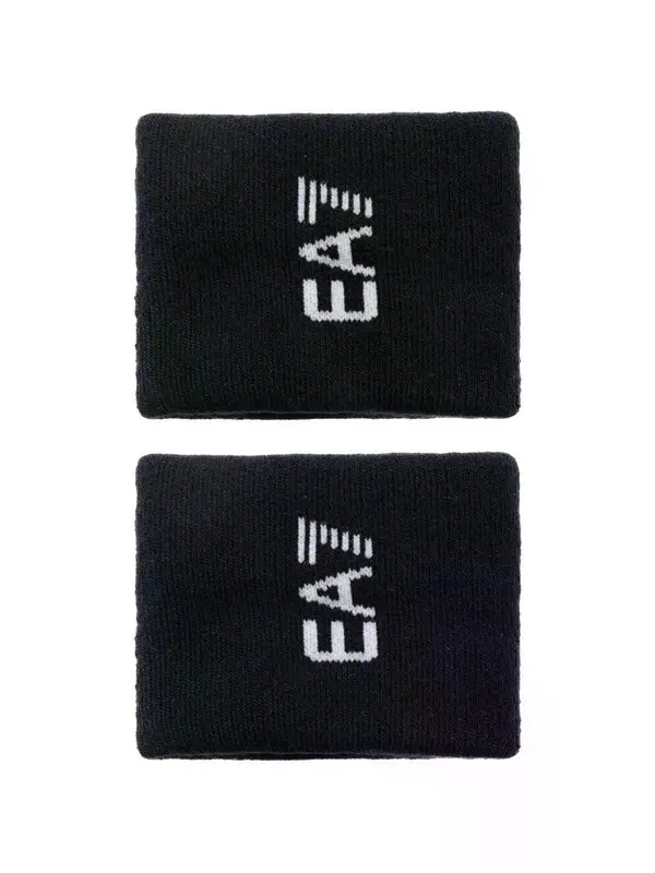 EA7 Logo Print Wristbands Set Of Two - Black