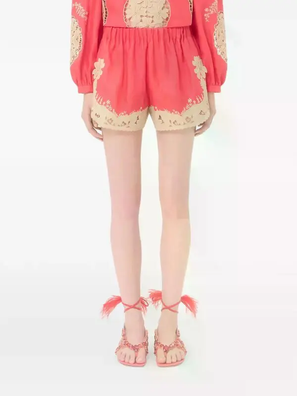 Valentino Garavani Couture Linen Shorts With Macramé Embroidery