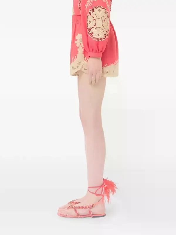 Valentino Garavani Couture Linen Shorts With Macramé Embroidery