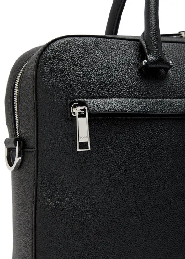 BOSS Grained Leather Briefcase With Logo Detail