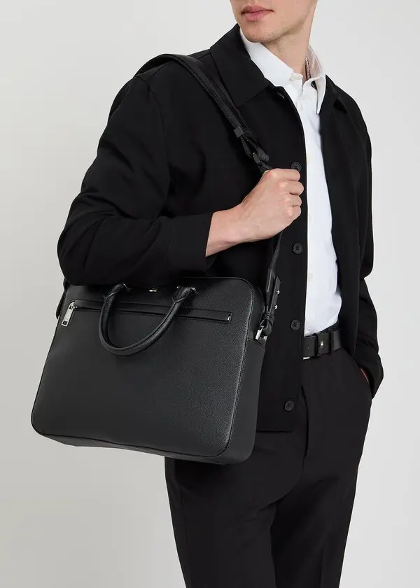 BOSS Grained Leather Briefcase With Logo Detail