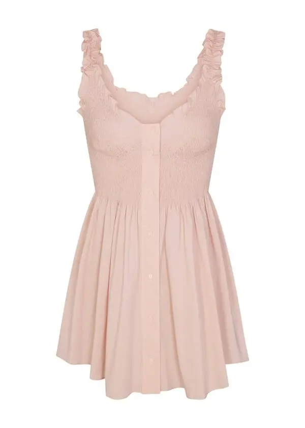 SKIMS Smocked Poplin Mini Dress With Button Detail - Pink
