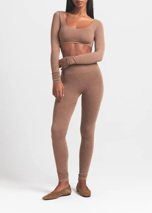 SKIMS Cropped Ribbed Wool-blend Top - Light Brown