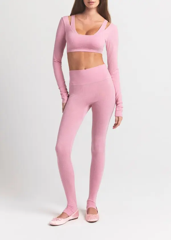 SKIMS Cropped Ribbed Wool-blend Long Sleeve Top - Pink