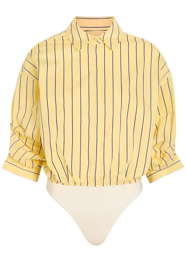 Staud Traverse Striped Stretch-cotton Poplin Shirt Bodysuit