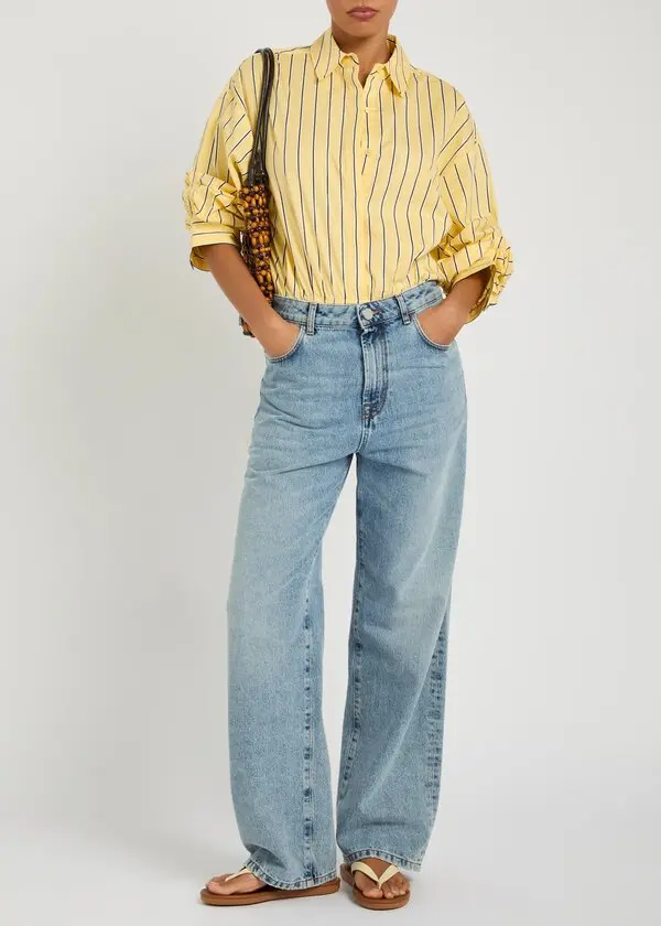Staud Traverse Striped Stretch-cotton Poplin Shirt Bodysuit