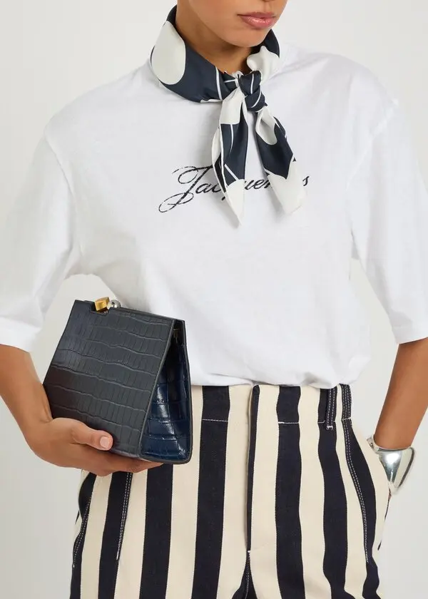 Jacquemus Le Foulard Coeur Polka Dot Silk Scarf - Navy