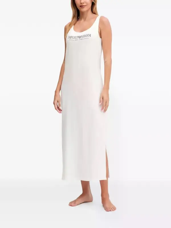 Armani Exchange Logo Print Nightdress With Side Slits - White