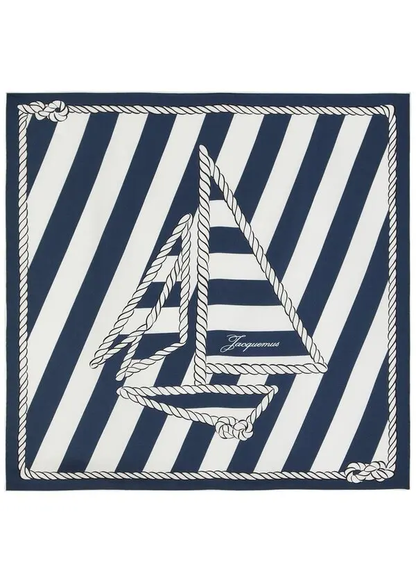 Jacquemus Le Foulard Bateau Corde Printed Silk Scarf - Navy