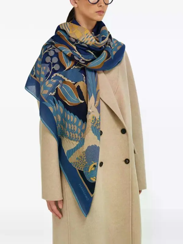 FERRAGAMO Parrots Print Cashmere Shawl