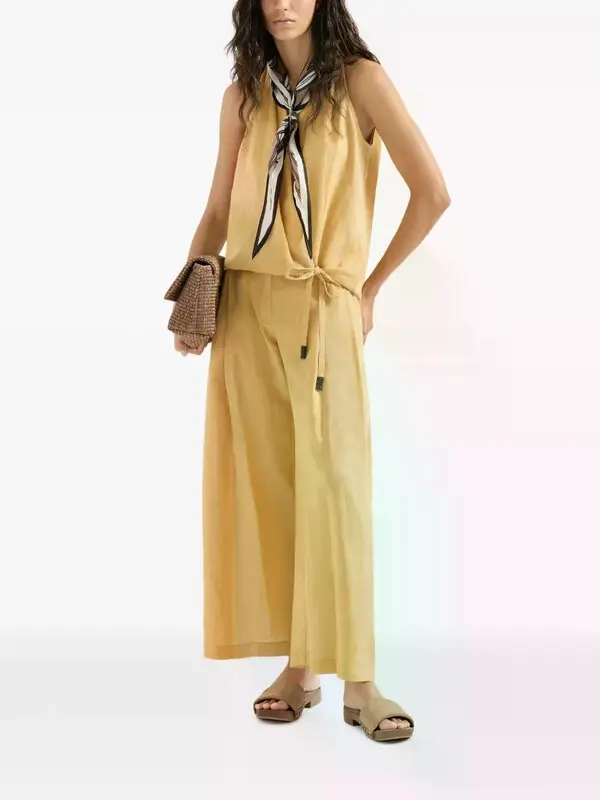 Brunello Cucinelli Drawstring Linen Trousers With Monili Detail - Yellow