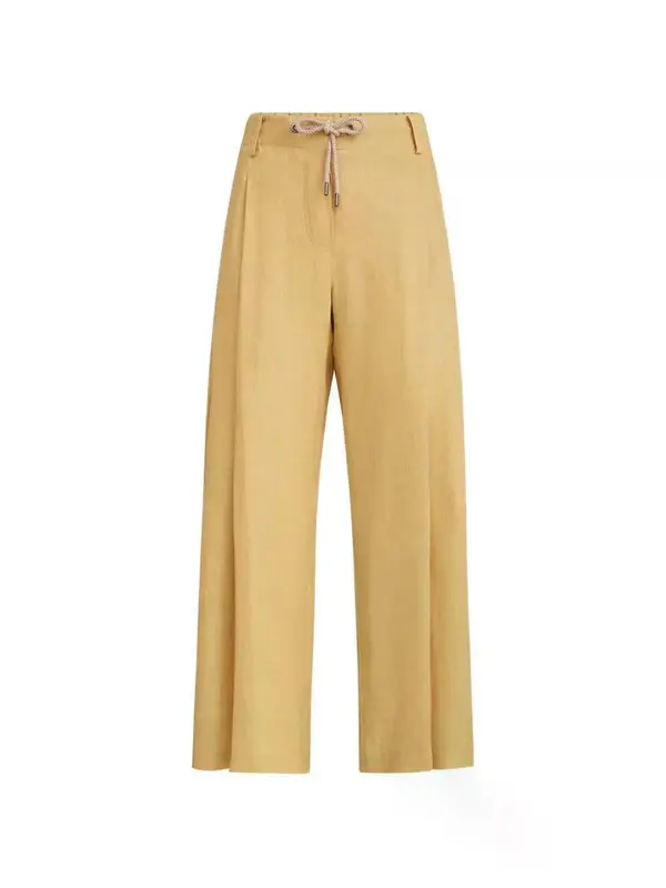 Brunello Cucinelli Drawstring Linen Trousers With Monili Detail - Yellow