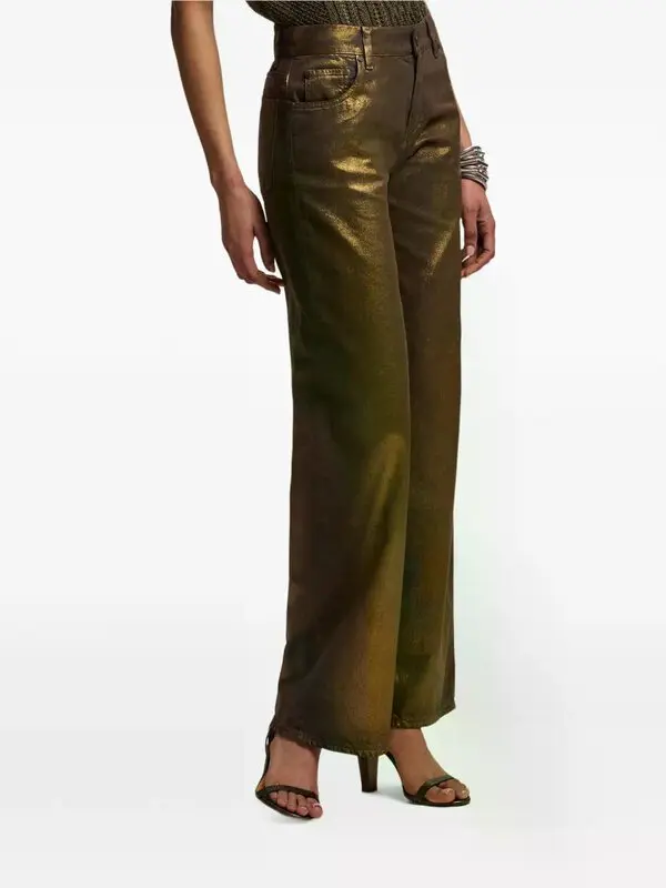 Ralph Lauren Metallic Bronze Foil Finish Wide-leg Jeans