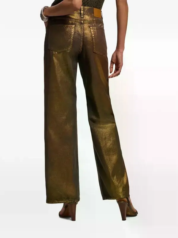 Ralph Lauren Metallic Bronze Foil Finish Wide-leg Jeans