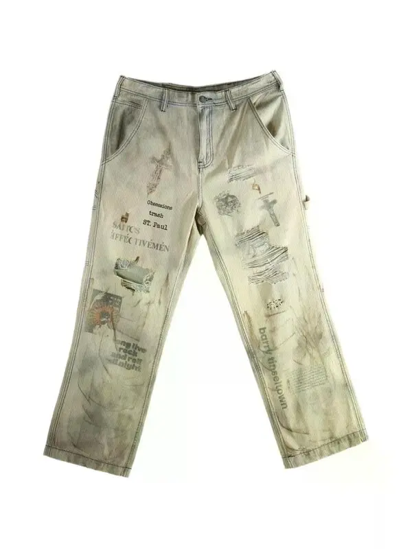 SAITOS Distressed Graphic-print Work Trousers