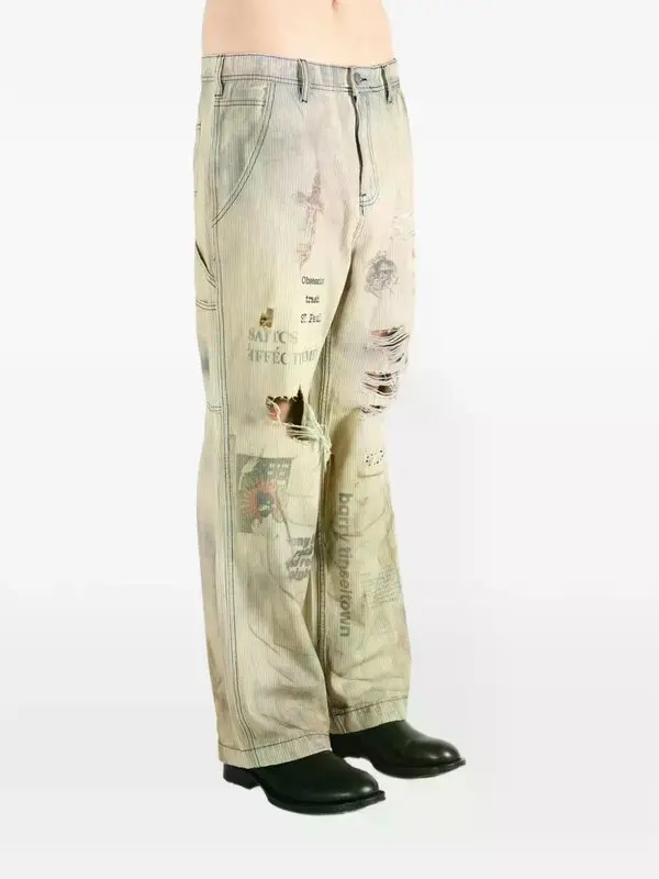 SAITOS Distressed Graphic-print Work Trousers