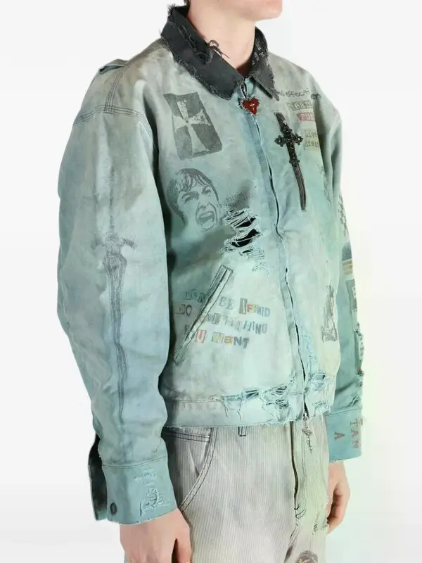SAITOS Distressed Graphic-print Work Jacket