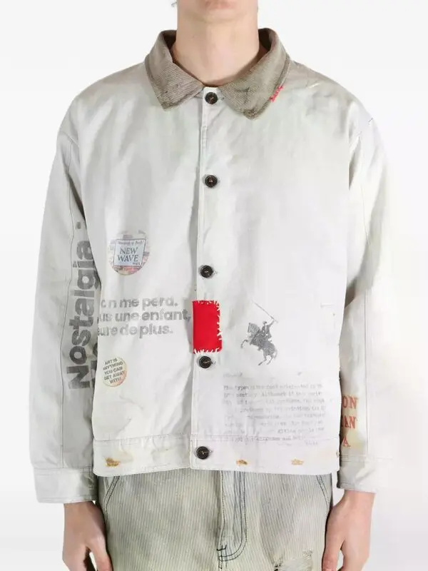 SAITOS Graphic-print Patch-detail Cotton Jacket