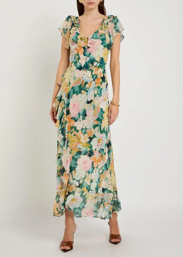 Rixo Meadow Floral-print Silk Midi Dress