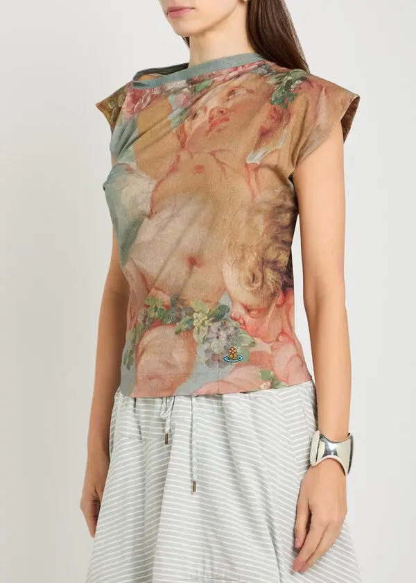 VIVIENNE WESTWOOD Asymmetric Printed Cotton Top - Multicoloured